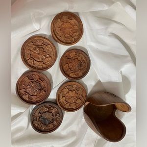 None | Dining | Hand Carved Coasters 6 Set From Sheesham Wood Made In ...